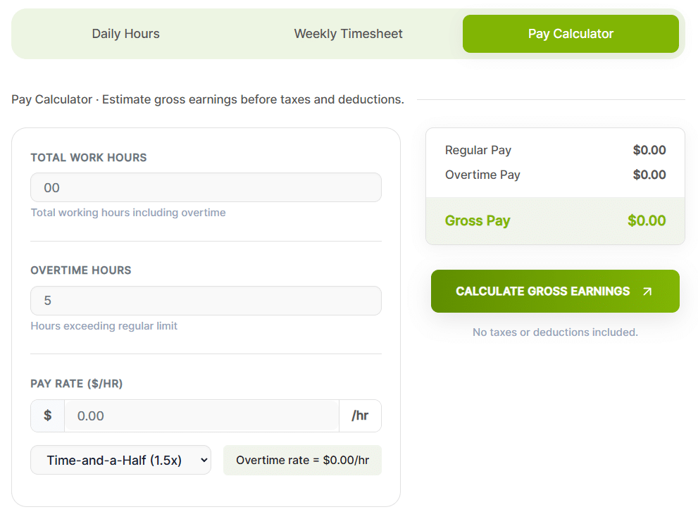 Free Work Hours Calculator | Daily, Weekly & Pay In Seconds